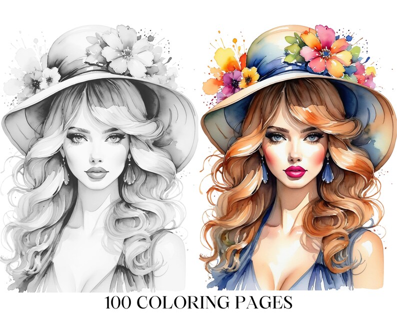 Women and Fancy Crazy Hats Coloring Pages 100 Pages Adult & Kid ...