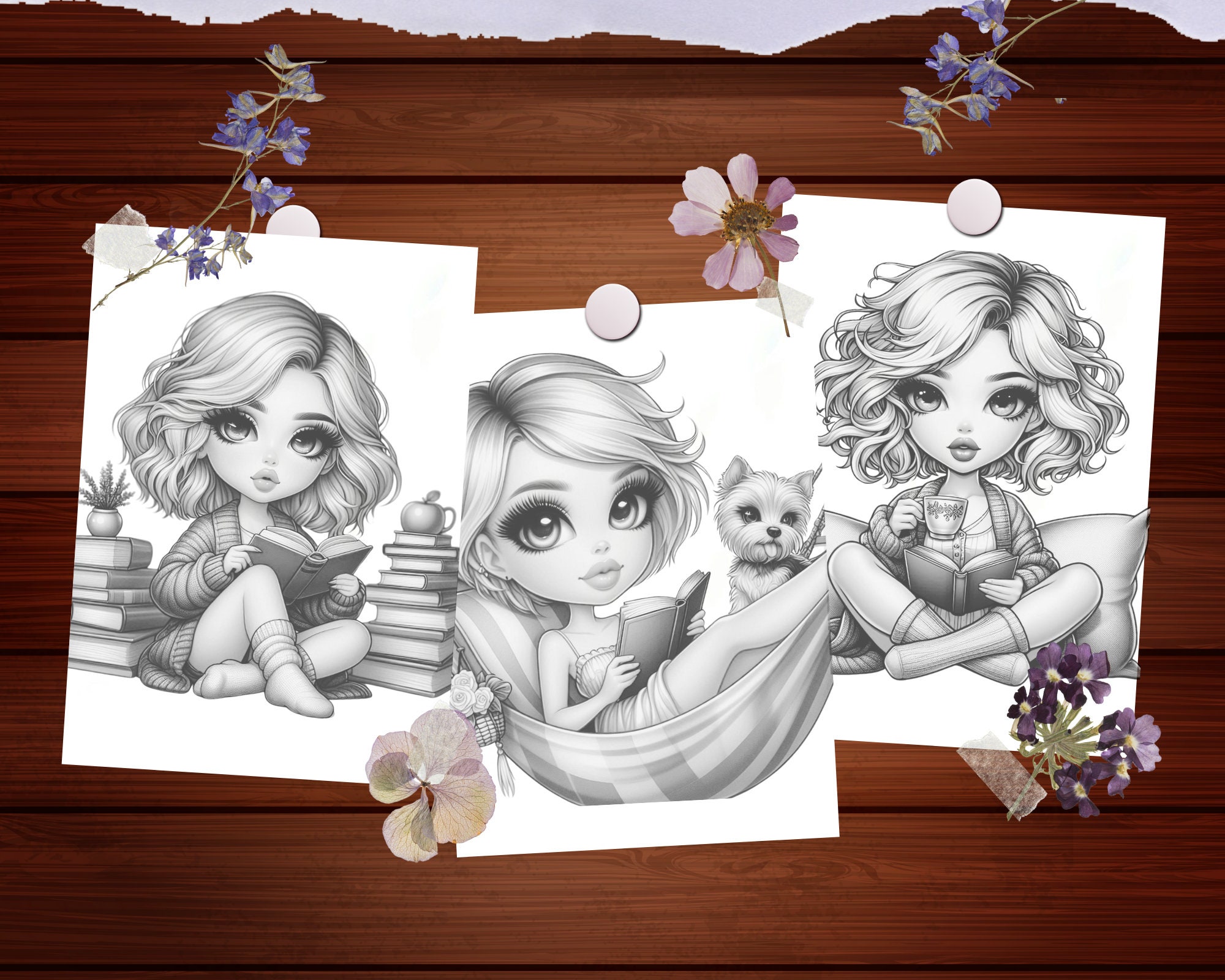 Chibi Girl Cozy Reading Coloring Pages 90 Pages Adult &kid Coloring ...