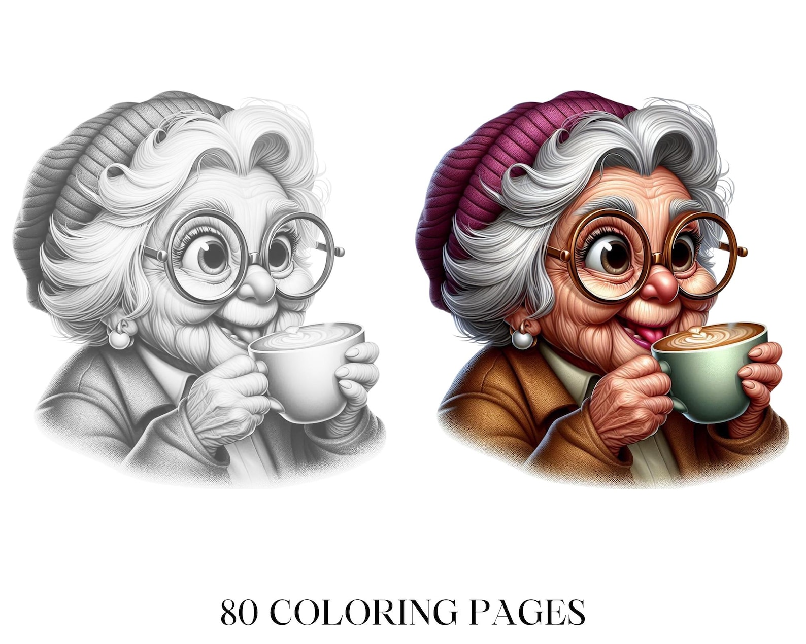 Funny Old Lady Coloring Book: 80 Grayscale Pages (printable PDF) - Etsy