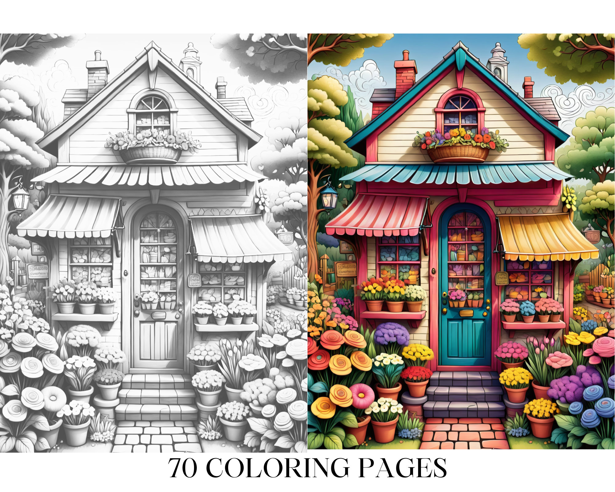 Flower Shop Coloring Pages 70 Pages Adult & Kid Coloring Book ...