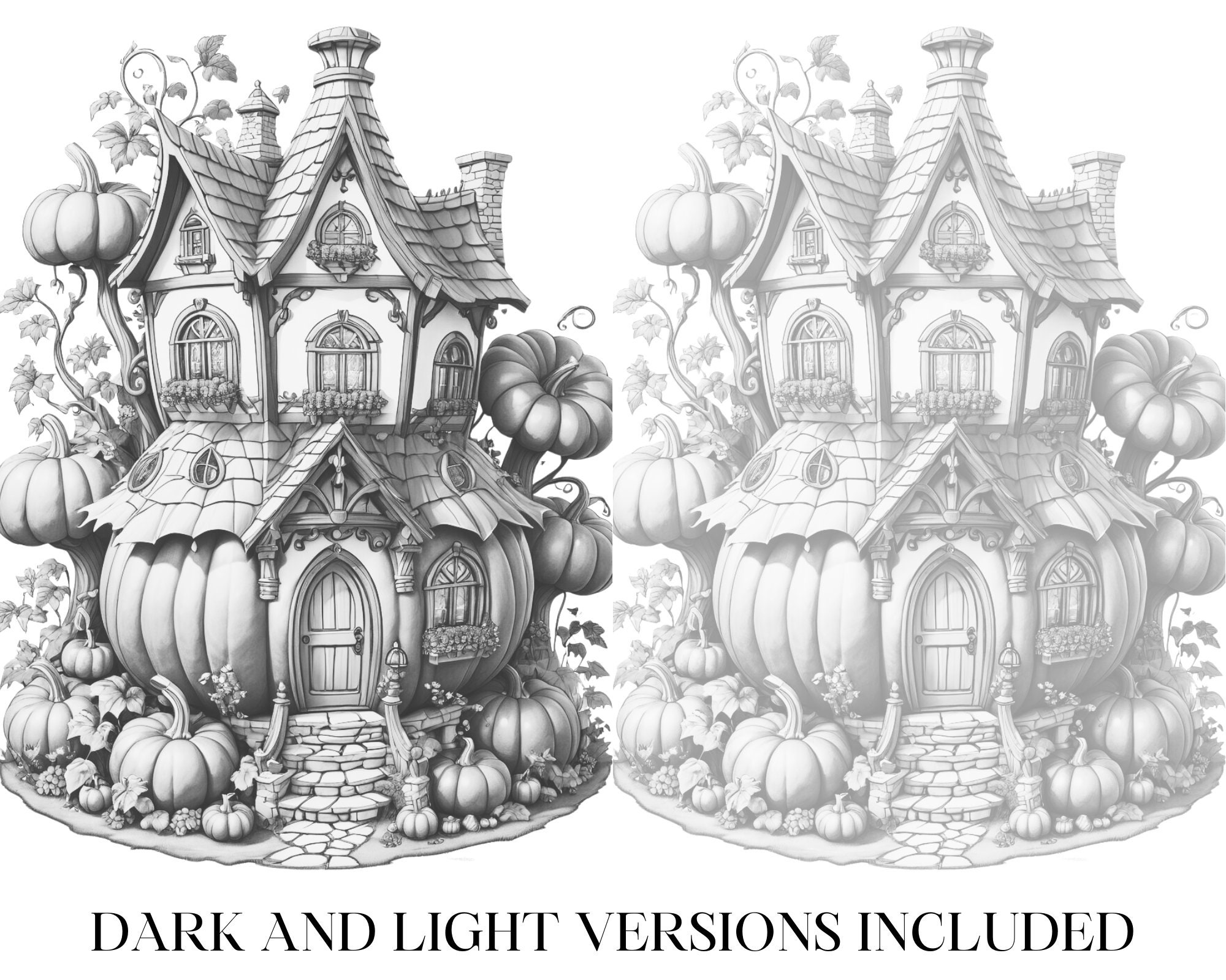 Pumpkin Fairy Houses Coloring Pages 66 Pages Adult & Kid Coloring Book ...