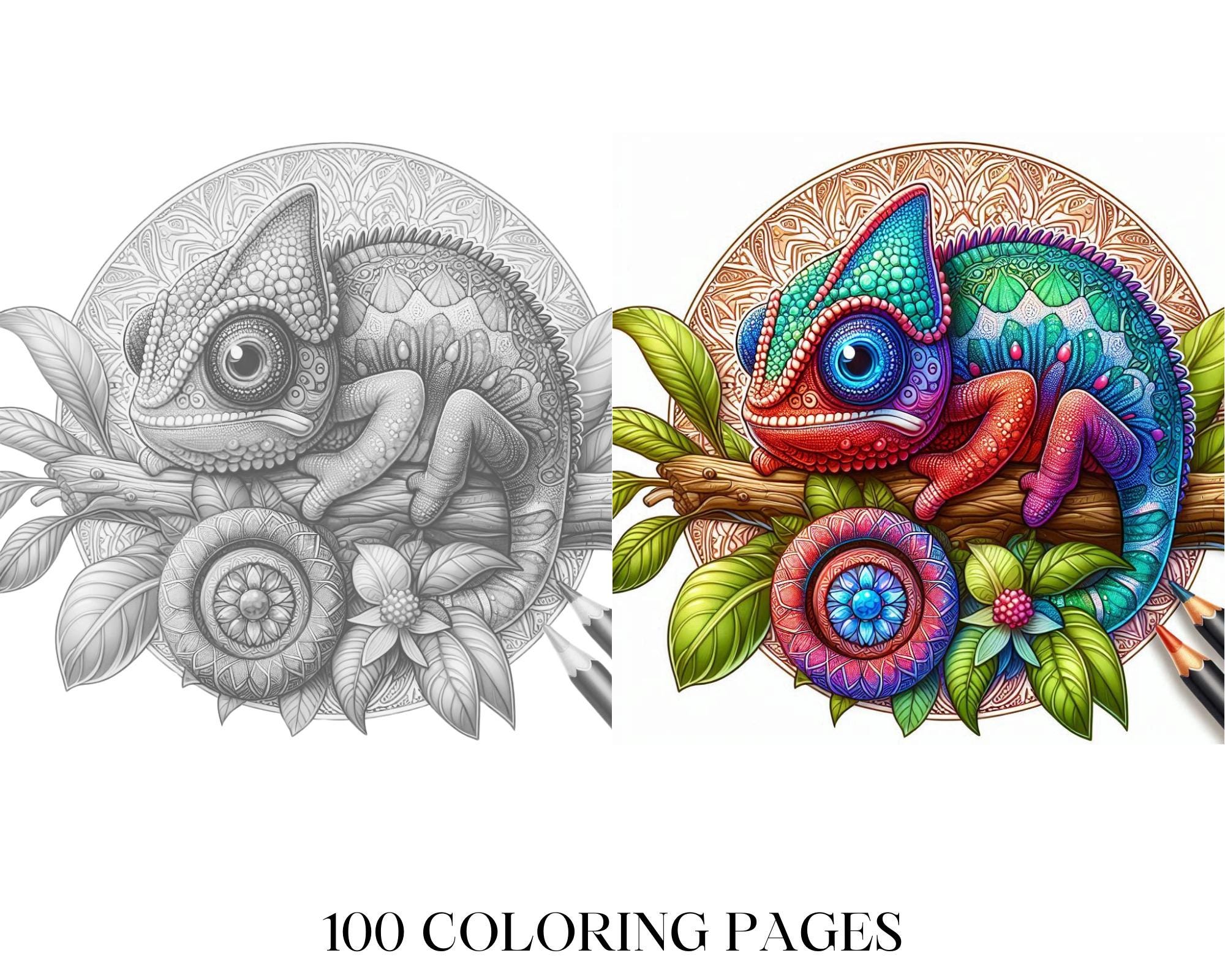 Animals Mandala Chibi Style 100 Pages Adult & Kid Coloring Book ...