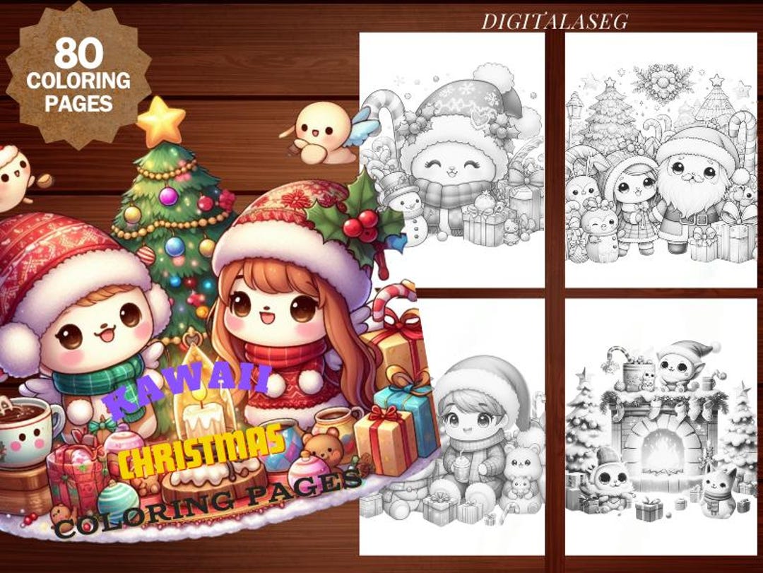 Kawaii Christmas (80 Pages) Coloring Pages Adult & Kid Coloring Book ...