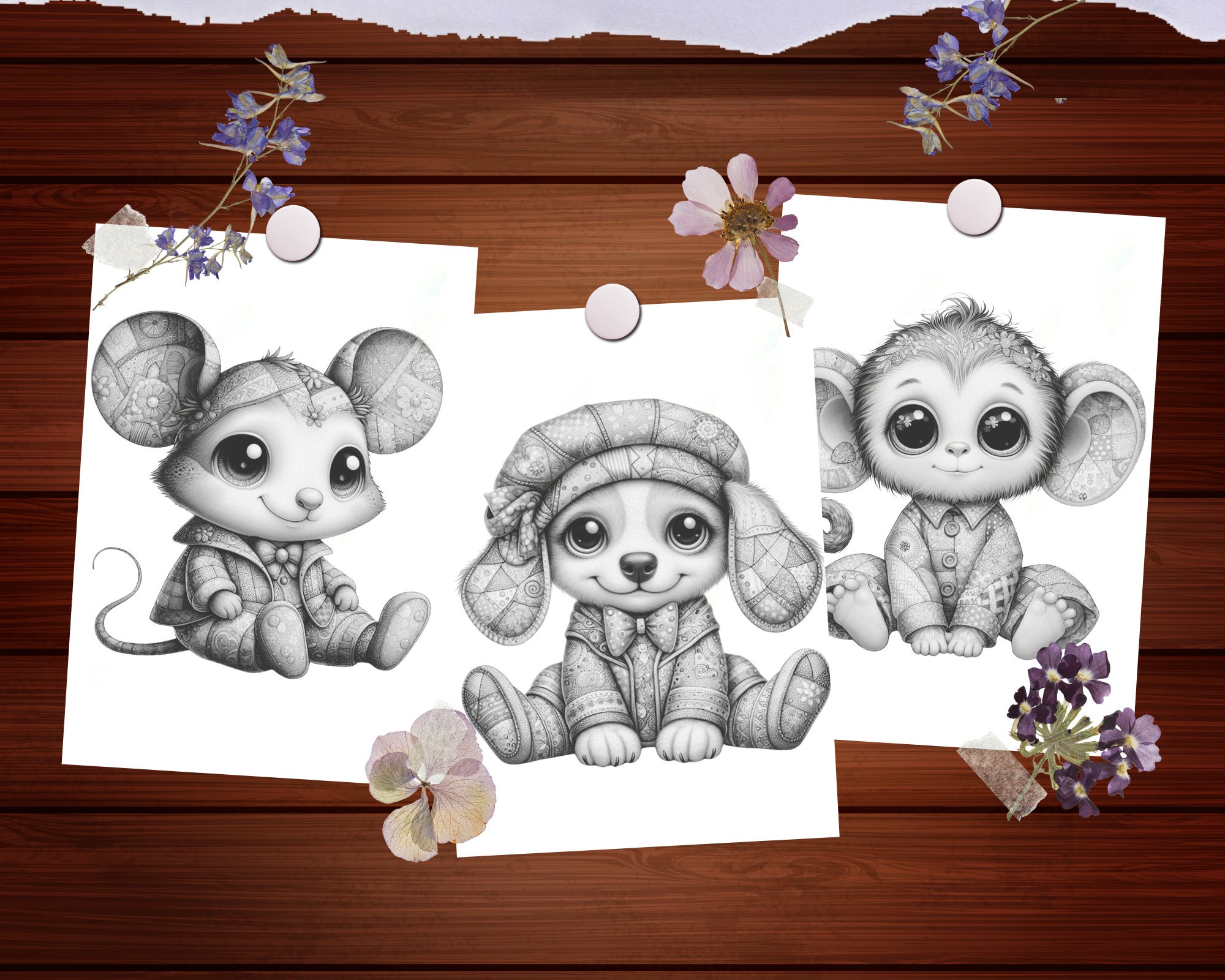 Patchwork Animals Coloring Pages 100 Pages Adult & Kid Coloring Book ...