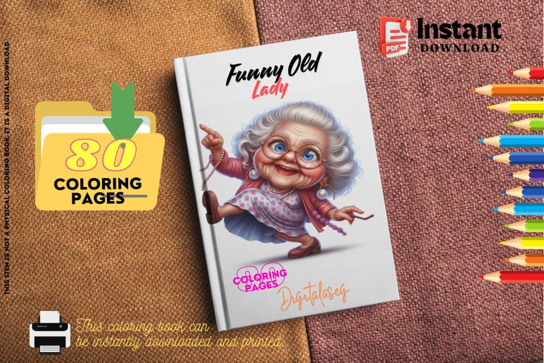 Funny Old Lady Coloring Book: 80 Grayscale Pages (printable PDF) - Etsy