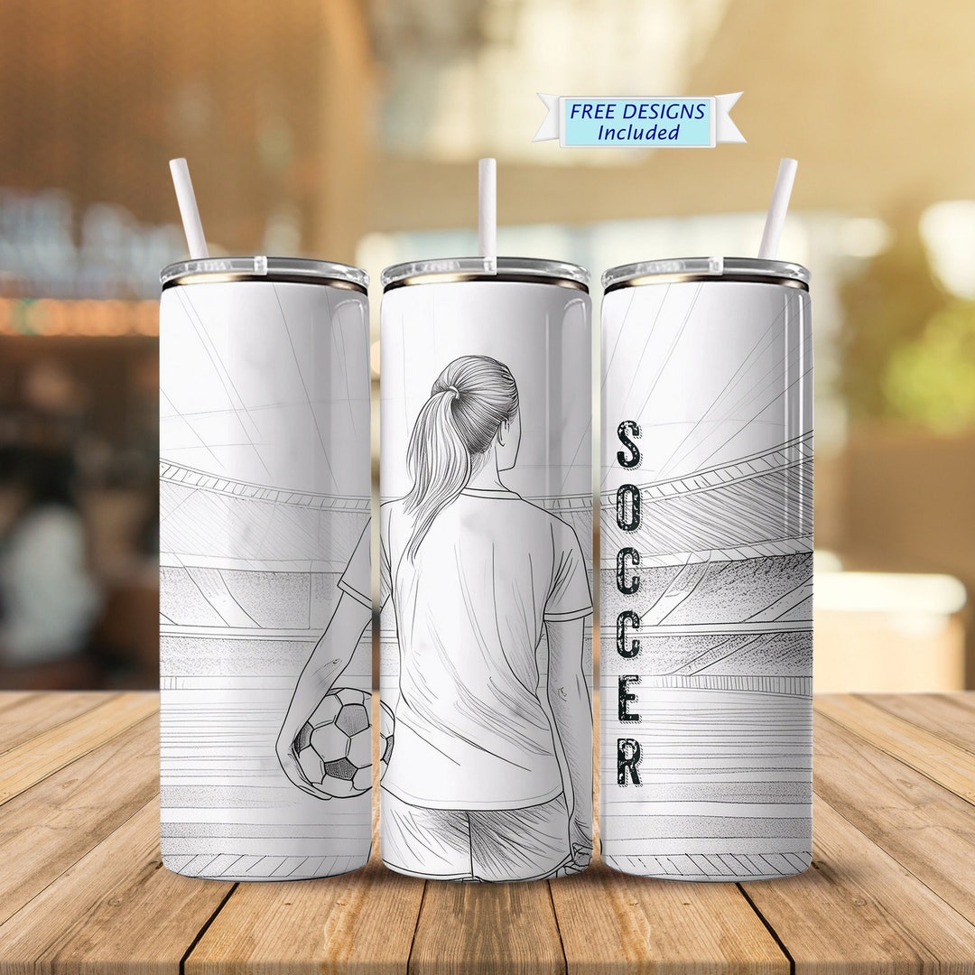 Girl Soccer Sketch 20oz Skinny Tumbler Sublimation Design Digital ...