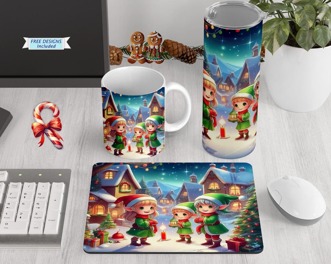 Christmas Elf Bundle 20oz Skinny Tumbler Sublimation Santa Village and ...