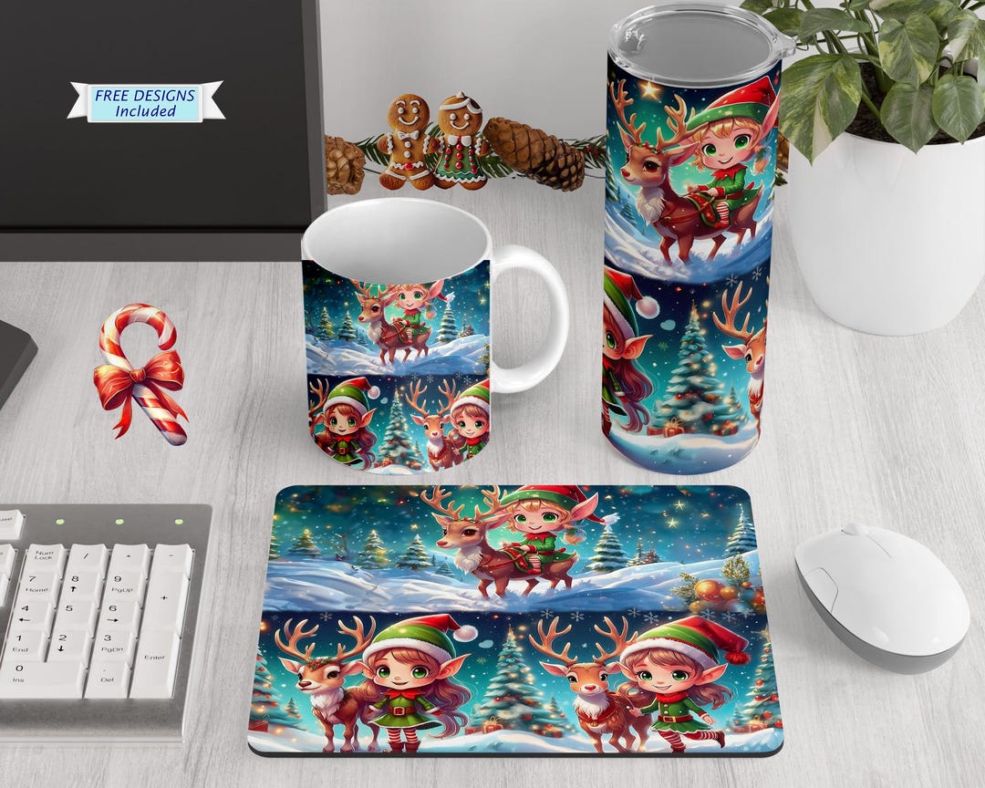 Christmas Elf Bundle 20oz Skinny Tumbler Sublimation Elves and Reindeer ...