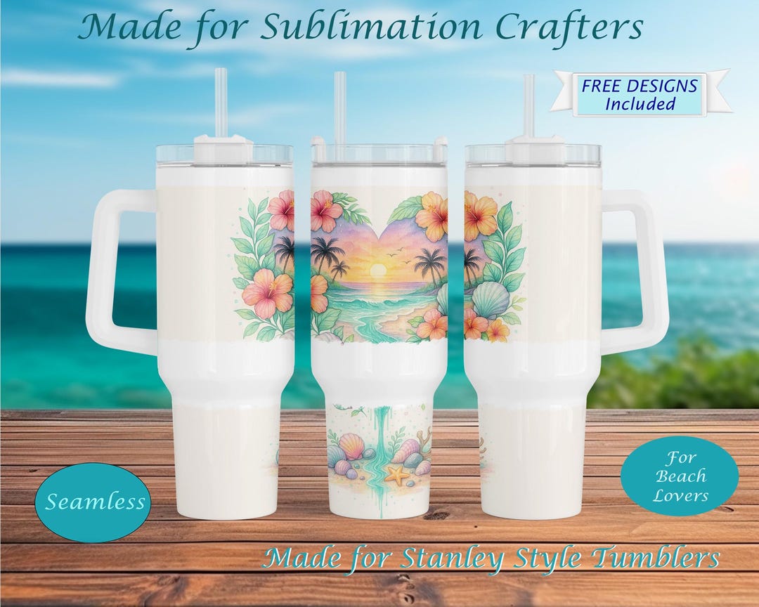 Tropical Sunset Sublimation Wrap for 40oz Stanley Tumbler | Hibiscus ...