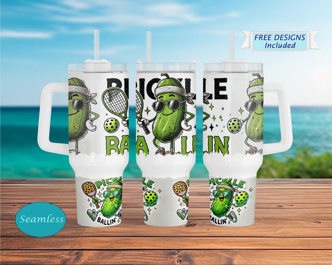Pickleballin' Pickle 40 Oz Tumbler Wrap PNG – Funny Pickleball Digital ...