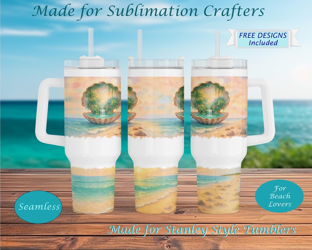Beach Seashell Waterfall Sublimation Wrap for 40oz Stanley Tumbler ...