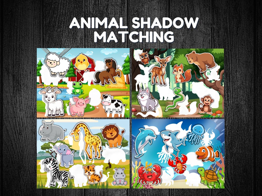 Animal Shadow Matching for Kids, Fun Matching Activity. Homeschool ...