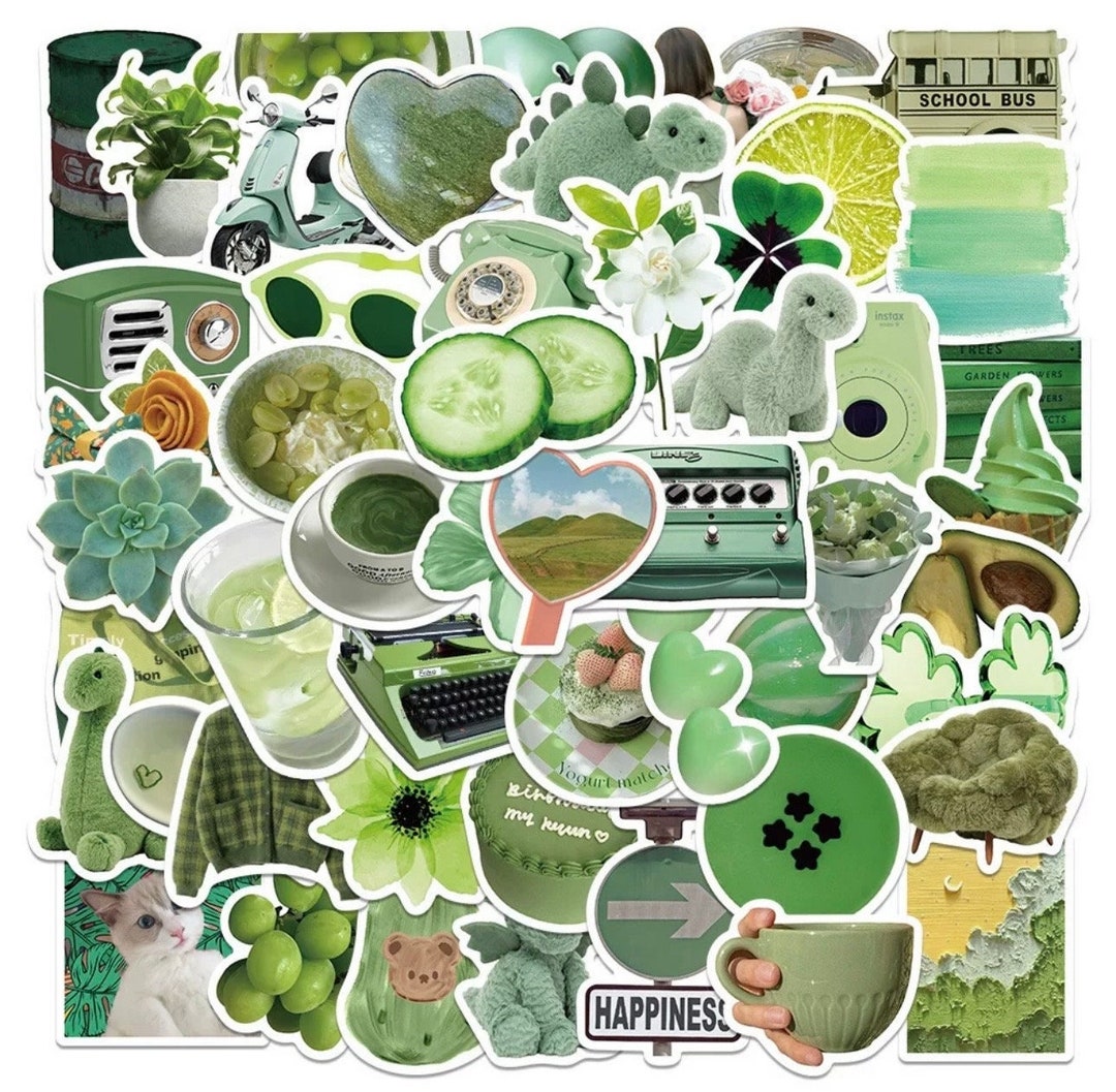 Refresh Green Assorted Aesthetic Stickers Vinyl Sticker Pack Lifestyle ...