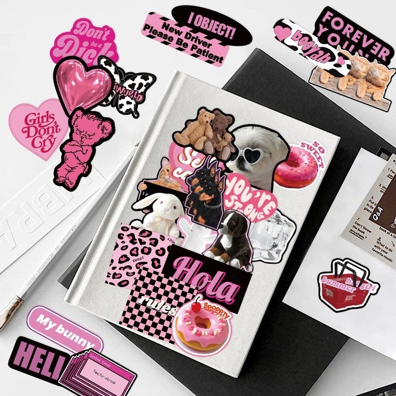 Dark Cool Pink Assorted Aesthetic Stickers Vinyl Sticker Pack Lifestyle ...