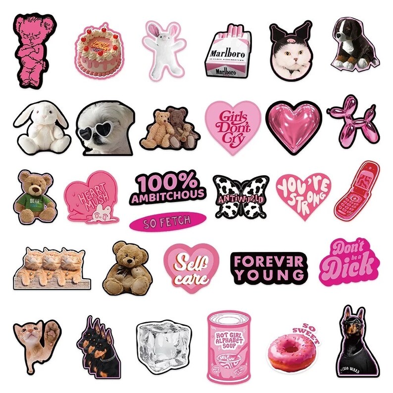 Dark Cool Pink Assorted Aesthetic Stickers Vinyl Sticker Pack Lifestyle ...