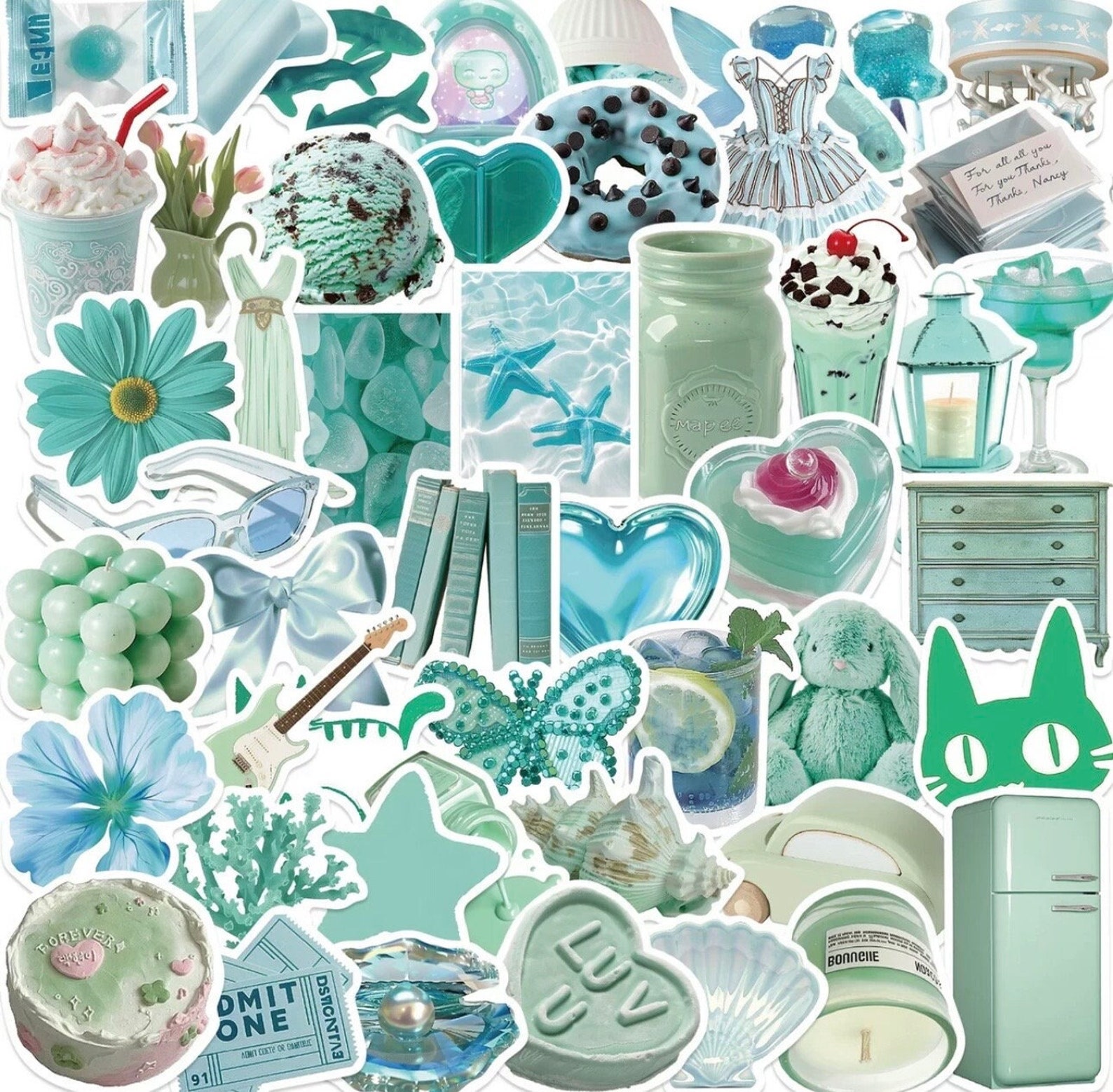 Mint Green and Blue Assorted Aesthetic Stickers Vinyl Sticker Pack ...