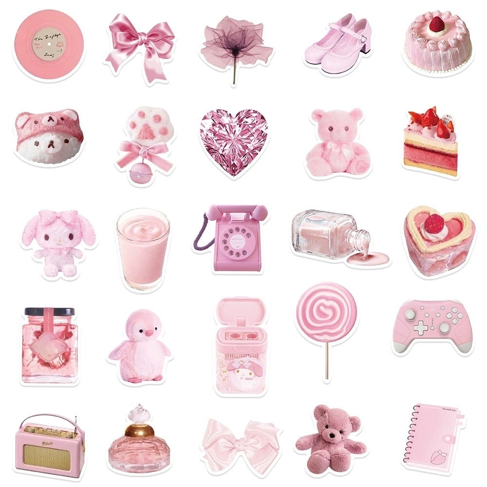 Pink Assorted Aesthetic Stickers Vinyl Sticker Pack Lifestyle - Etsy