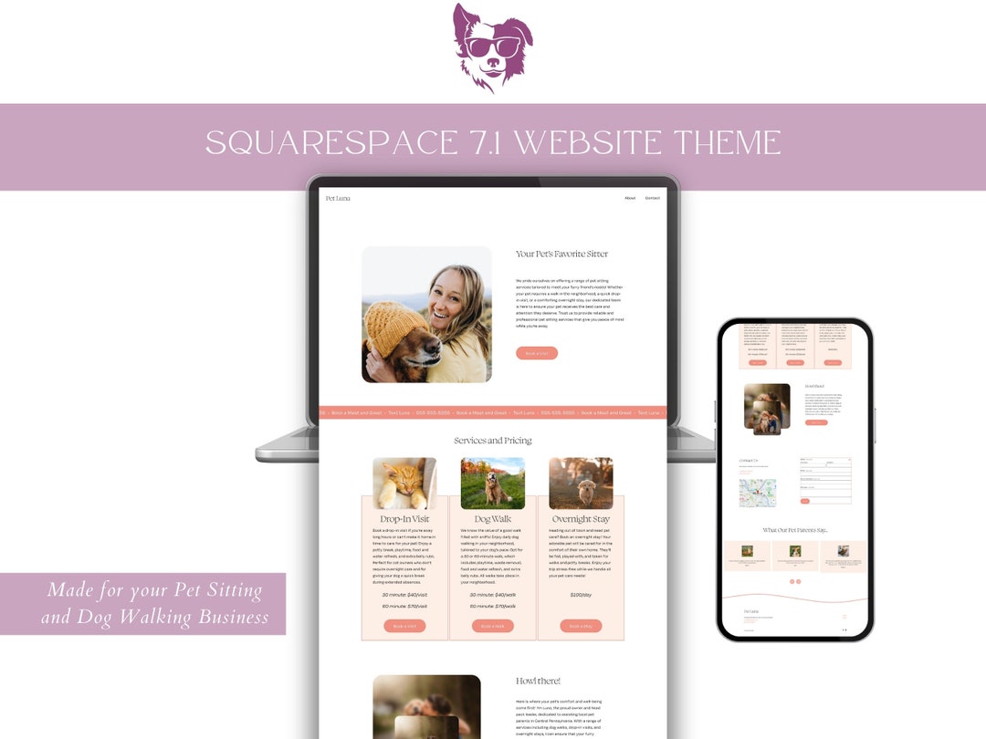 Pet Sitter Website Template, Customizable Squarespace 7.1 Theme for Dog ...