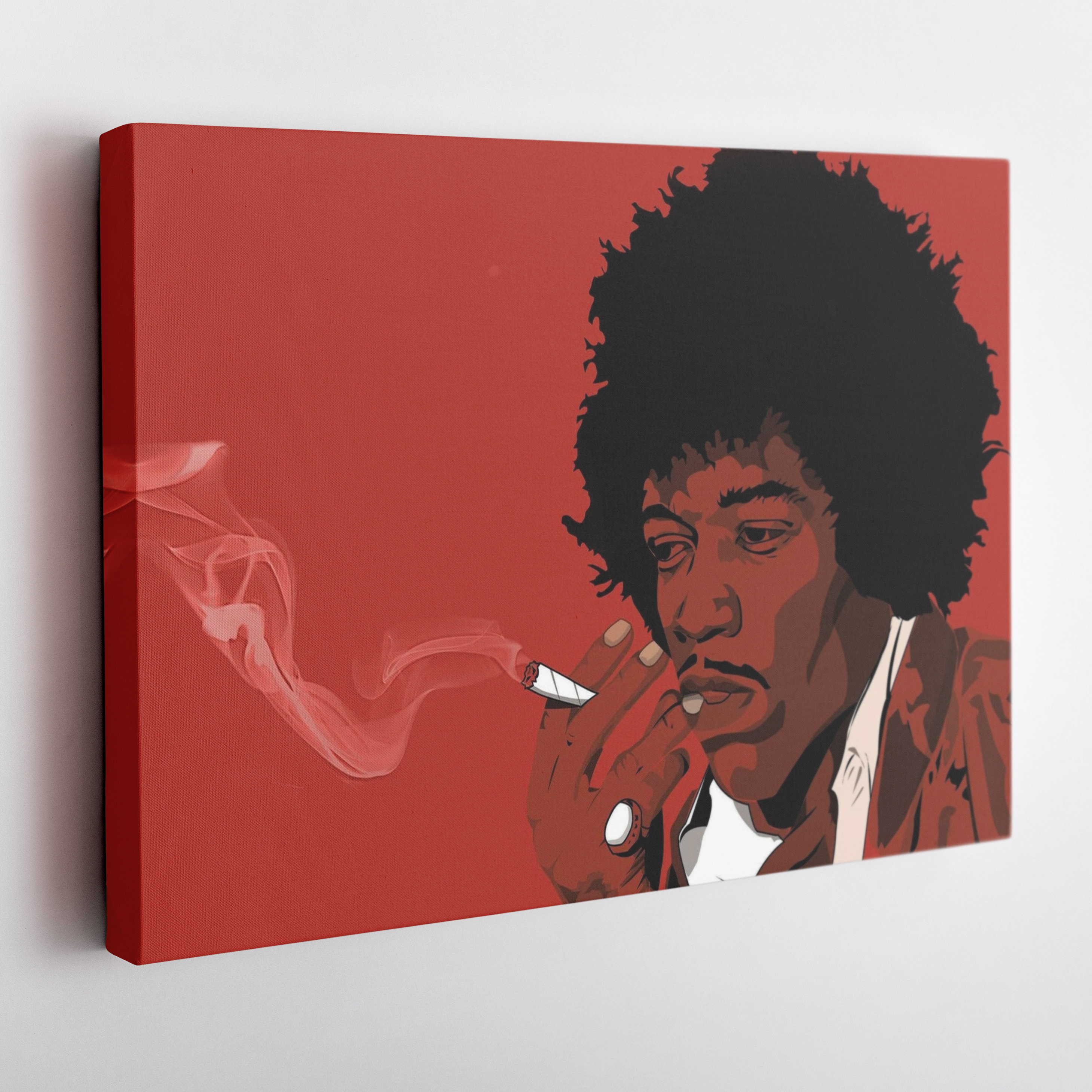 Jimi Hendrix Poster Illustration Smoking Red Background Canvas Unique ...