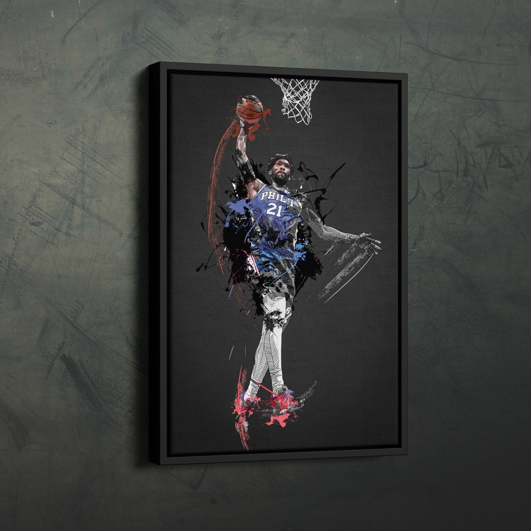 Joel Embiid Art Dunk Philadelphia 76ers NBA Wall Art Home Decor Hand ...