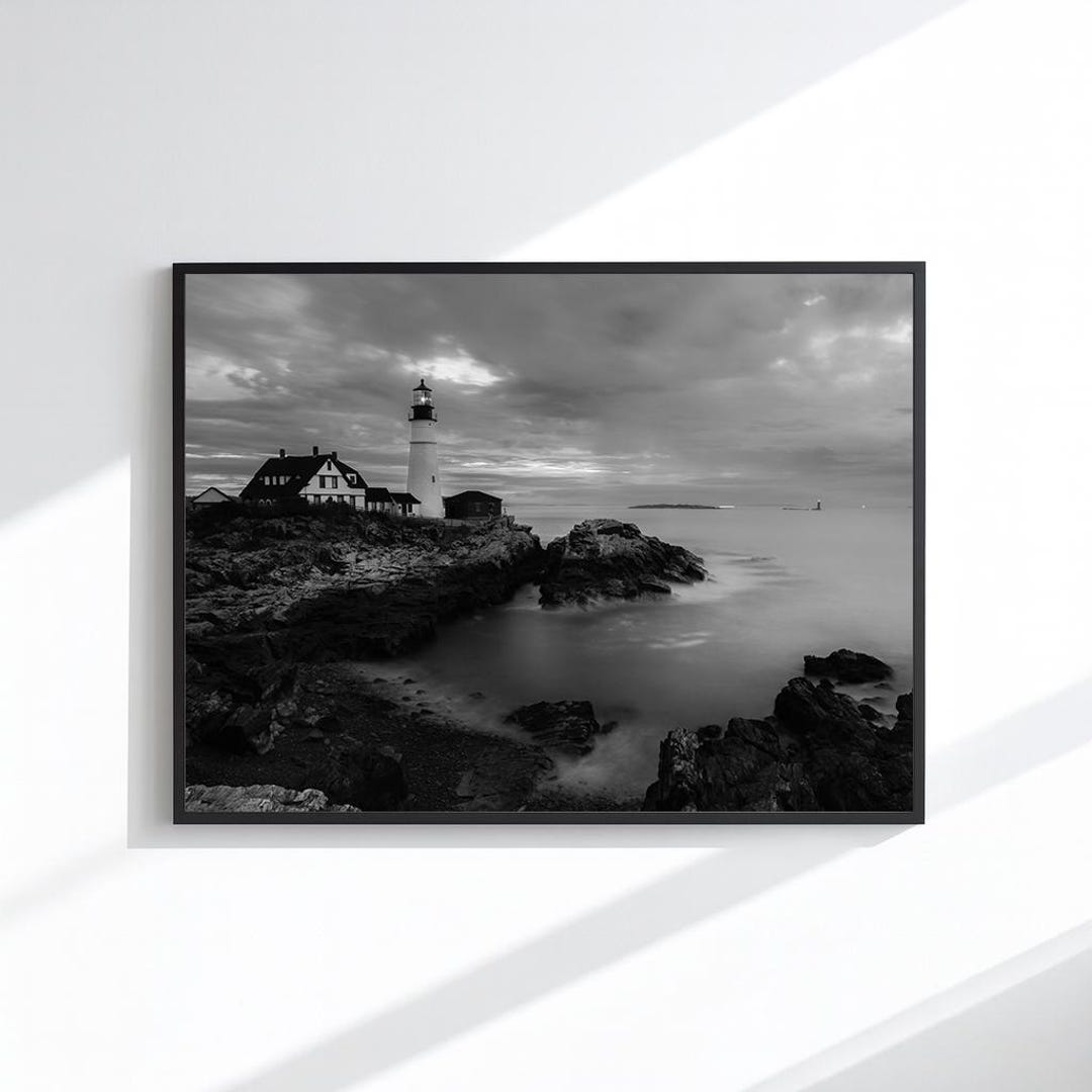 Lighthouse Wall Art Printable, Black and White Seascape Photography ...
