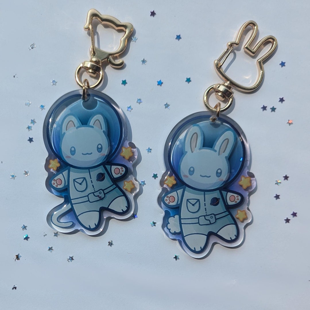 Cute Acrylic Keychains Bunny and Cat Space Animal Astronaut Keychain ...