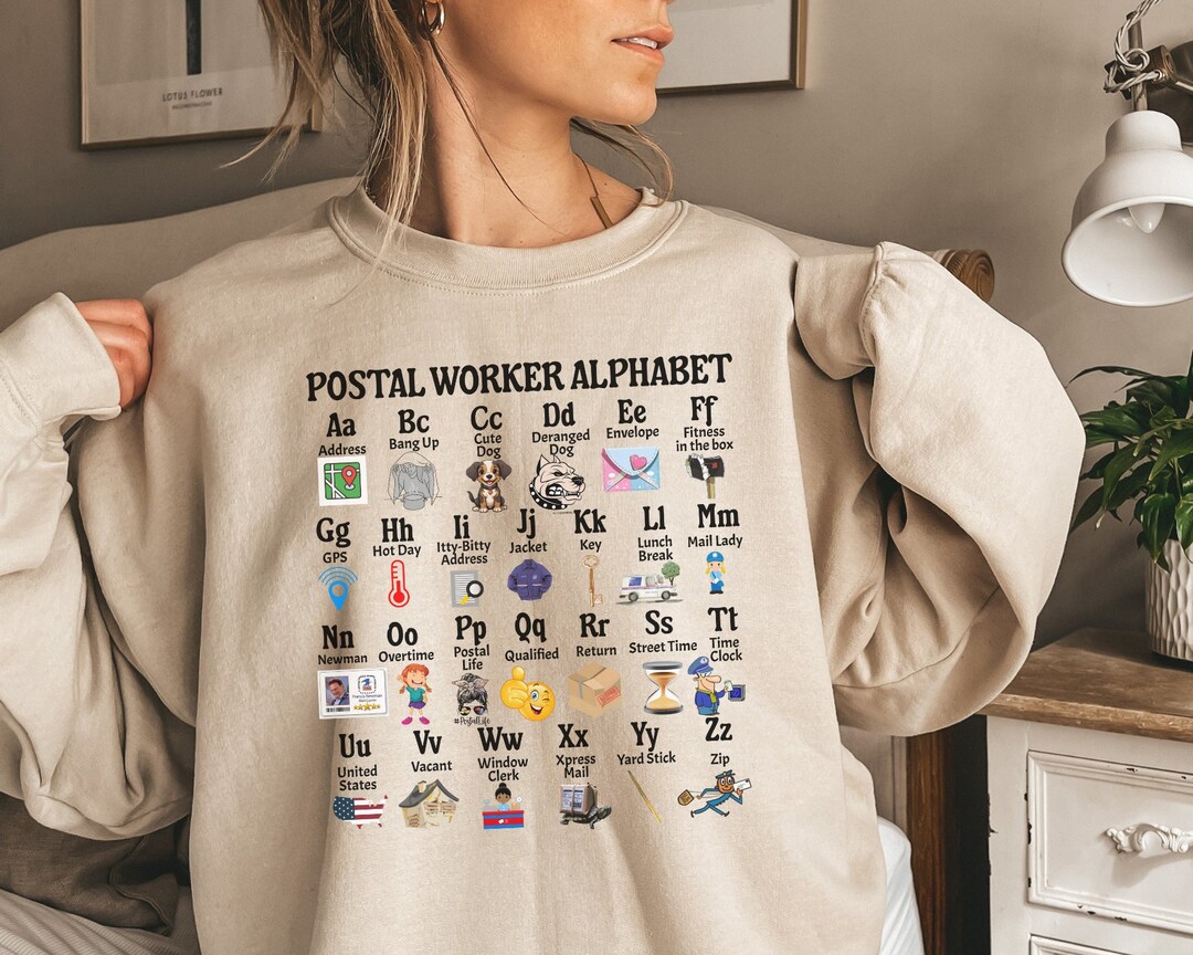 Postal Worker Alphabet Sweatshirt, Mail Lady Gift, Funny USPS Postal ...