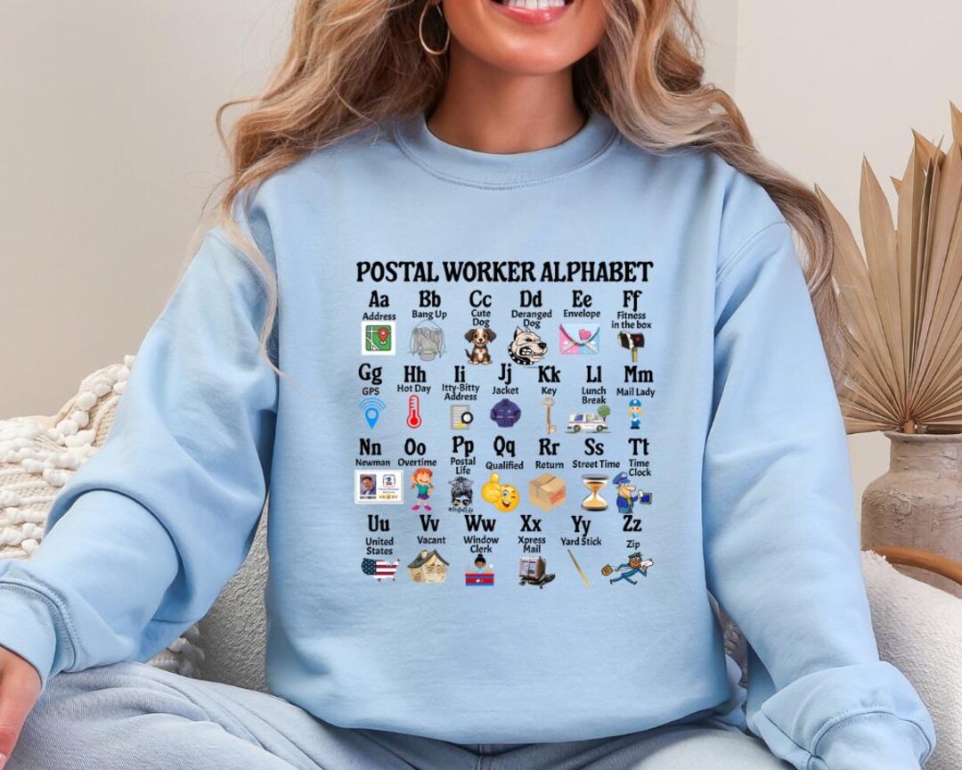 Postal Worker Alphabet Sweatshirt, Mail Lady Gift, Funny USPS Postal ...
