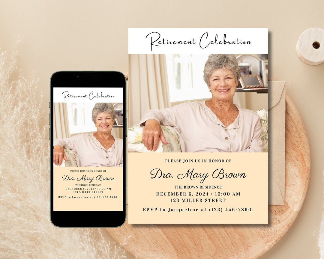 Retirement Party Invitation for Woman, Retirement Invitation With Photo ...