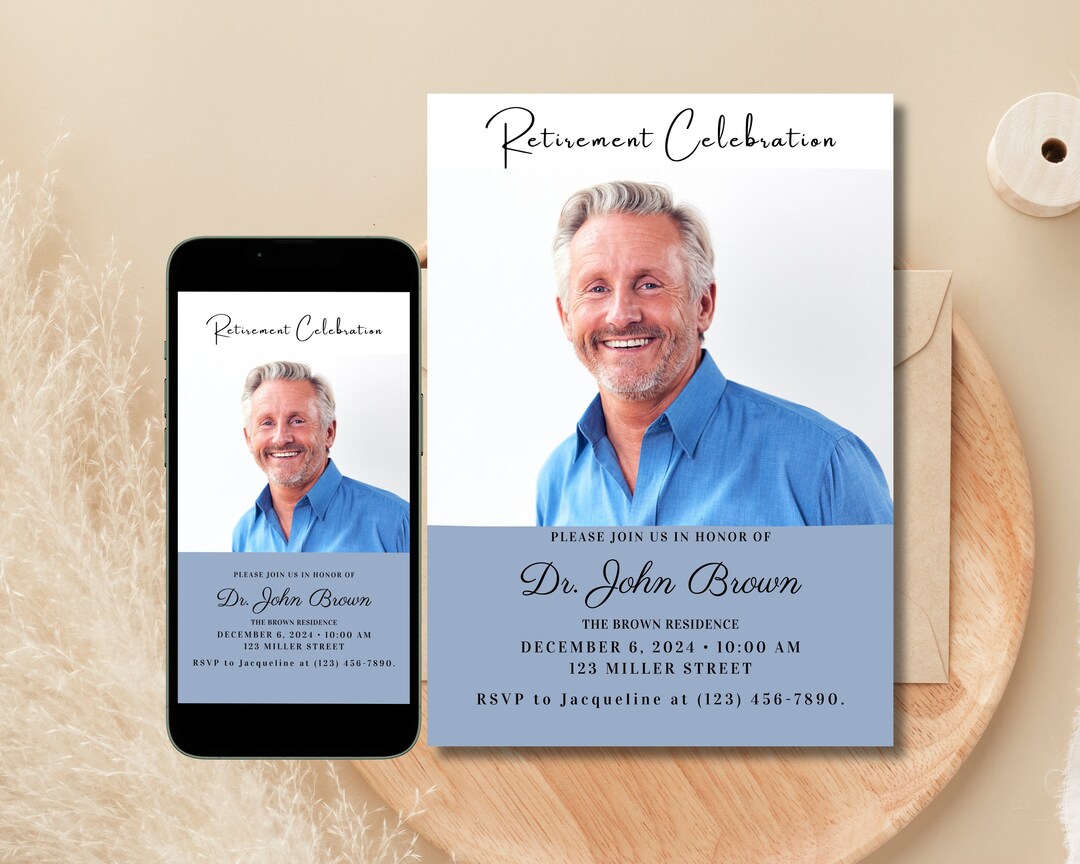 Retirement Party Invitation for Man, Retirement Invitation With Photo ...