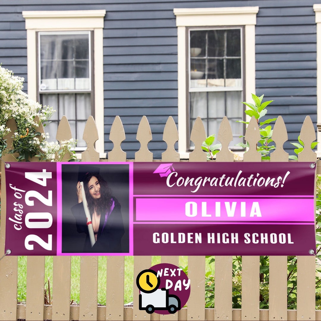 Custom Graduation Banner W/photo, Name & School Banner, Custom Banner ...