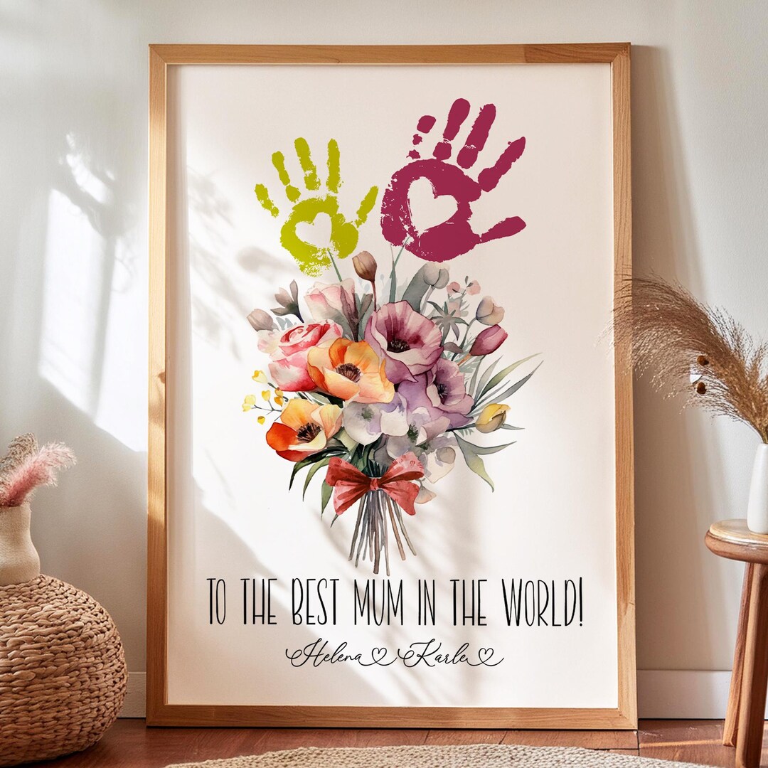 Mother's Day Handprint Bouquet Print, Floral Wall Art, Custom Gift ...