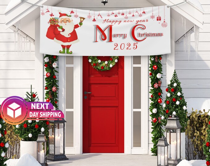Merry Christmas Banner, Happy New Year 2025, Christmas Decor, Indoor Banner, Vinyl Banner ...