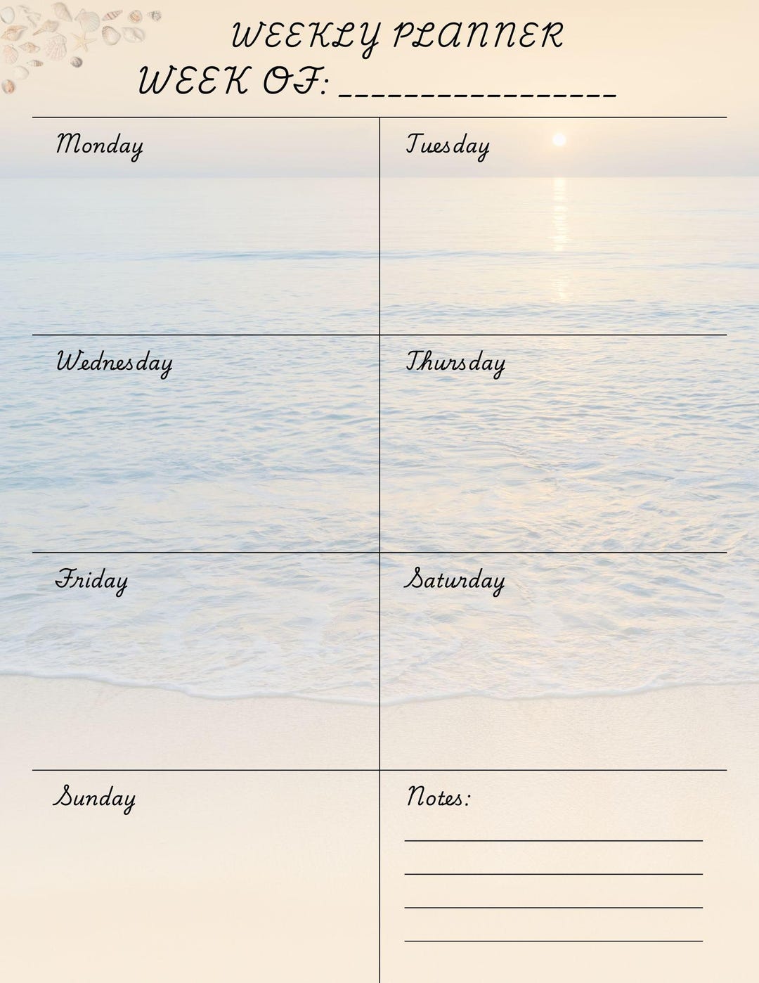 Weekly Planner Ocean Theme - Etsy
