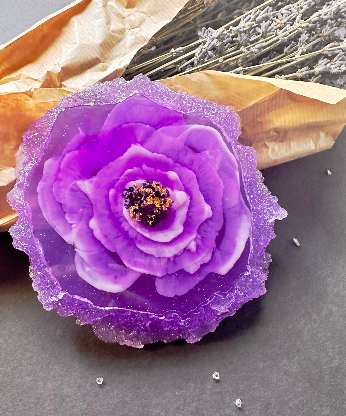 Purple Rose Resin Coaster, Rose Flower Jewelry Tray, Wedding Accessory ...