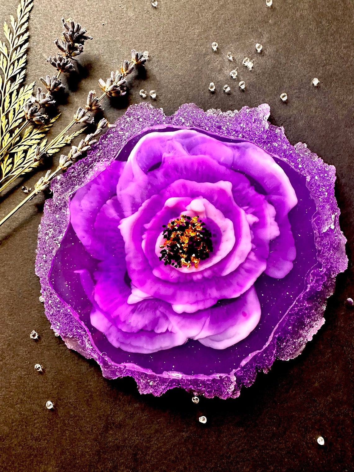 Purple Rose Resin Coaster, Rose Flower Jewelry Tray, Wedding Accessory ...