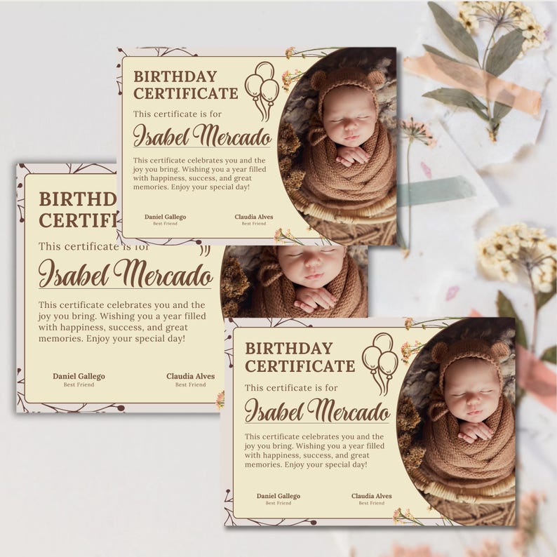 Editable Certificate Custom Birthday Digital Download Canva Template ...