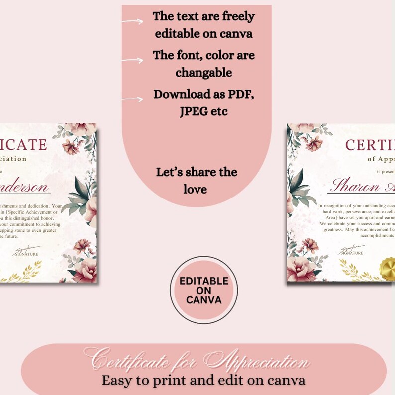 Digital Certificate Template Floral Design Award Certificate ...