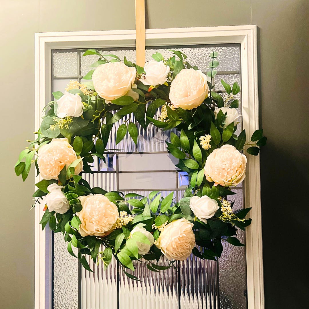 Floral Grapevine Wreath Front Door Decoration Idea Wedding Decor White ...
