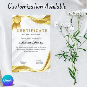 Recognition Award Certificate for Academic Excellence Template Student ...