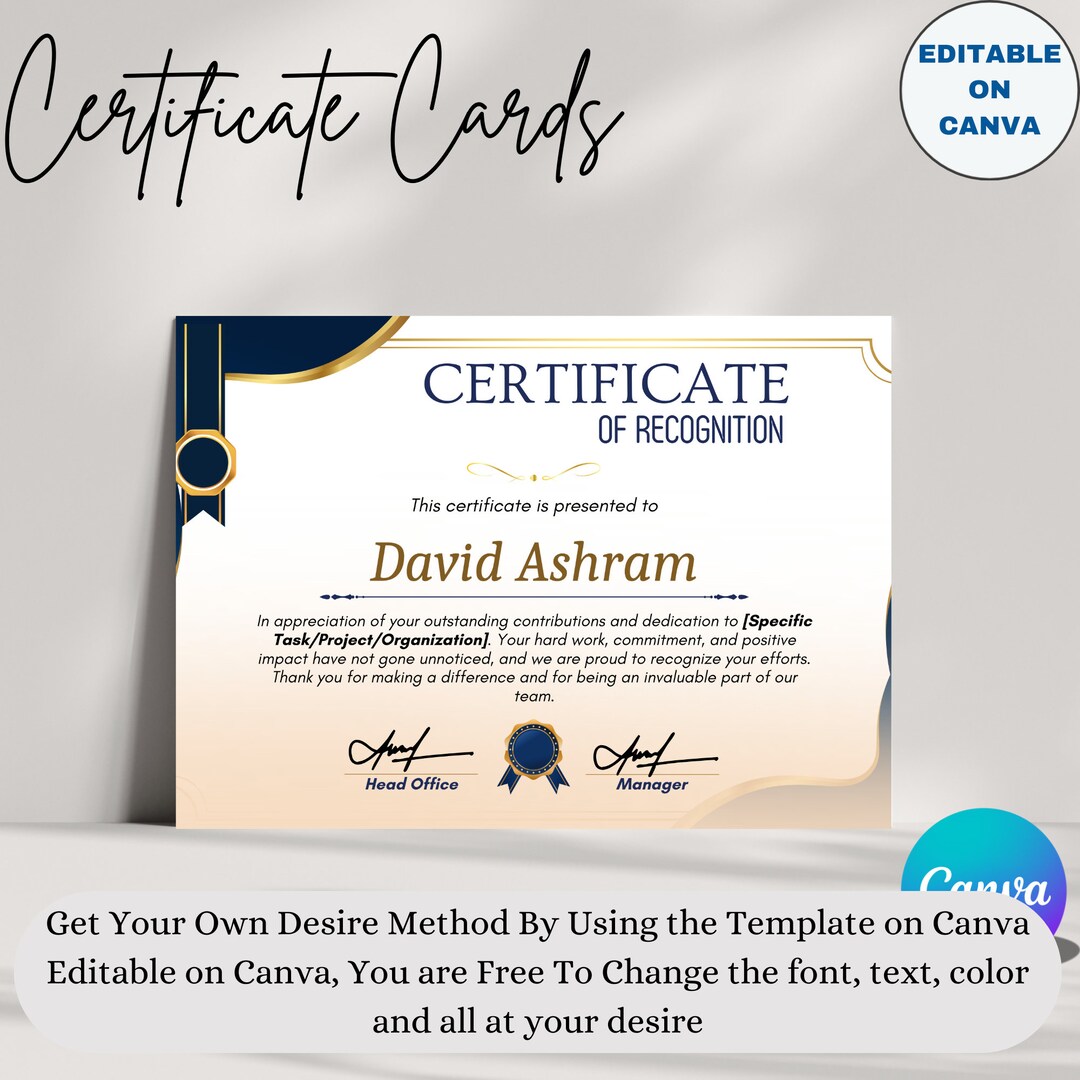 Recognition Award Editable Certificate Certificate Template Instant ...