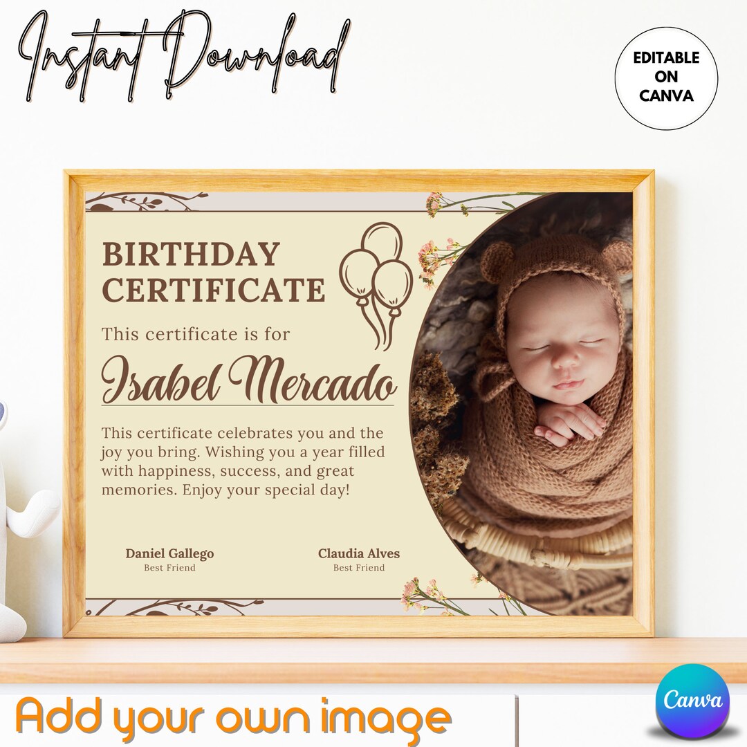 Editable Certificate Custom Birthday Digital Download Canva Template ...