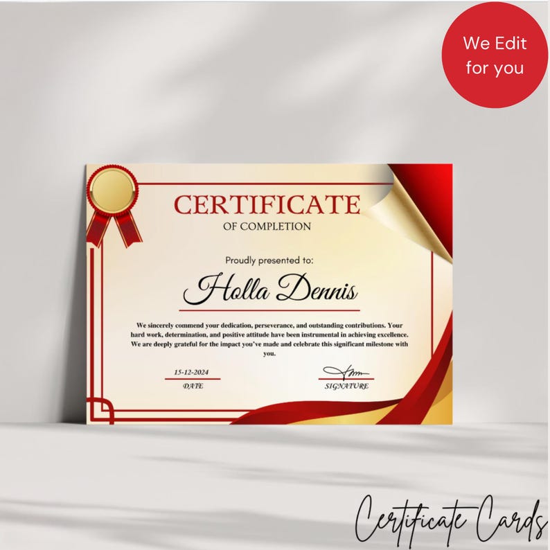 Personalized Completion Certificate for Training Custom Award Certificate for Apprenticeship ...