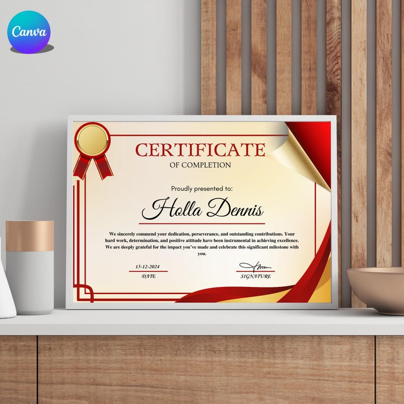 Completion Template Editable Award Training Certificate Canva ...