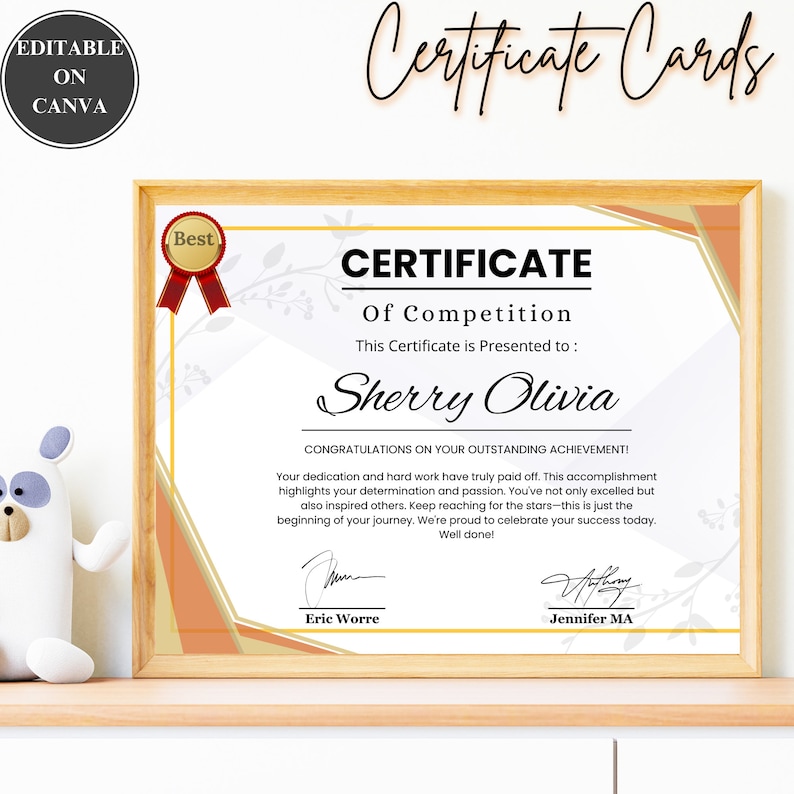 Editable Certificate for Competition Printable Certificate Template ...