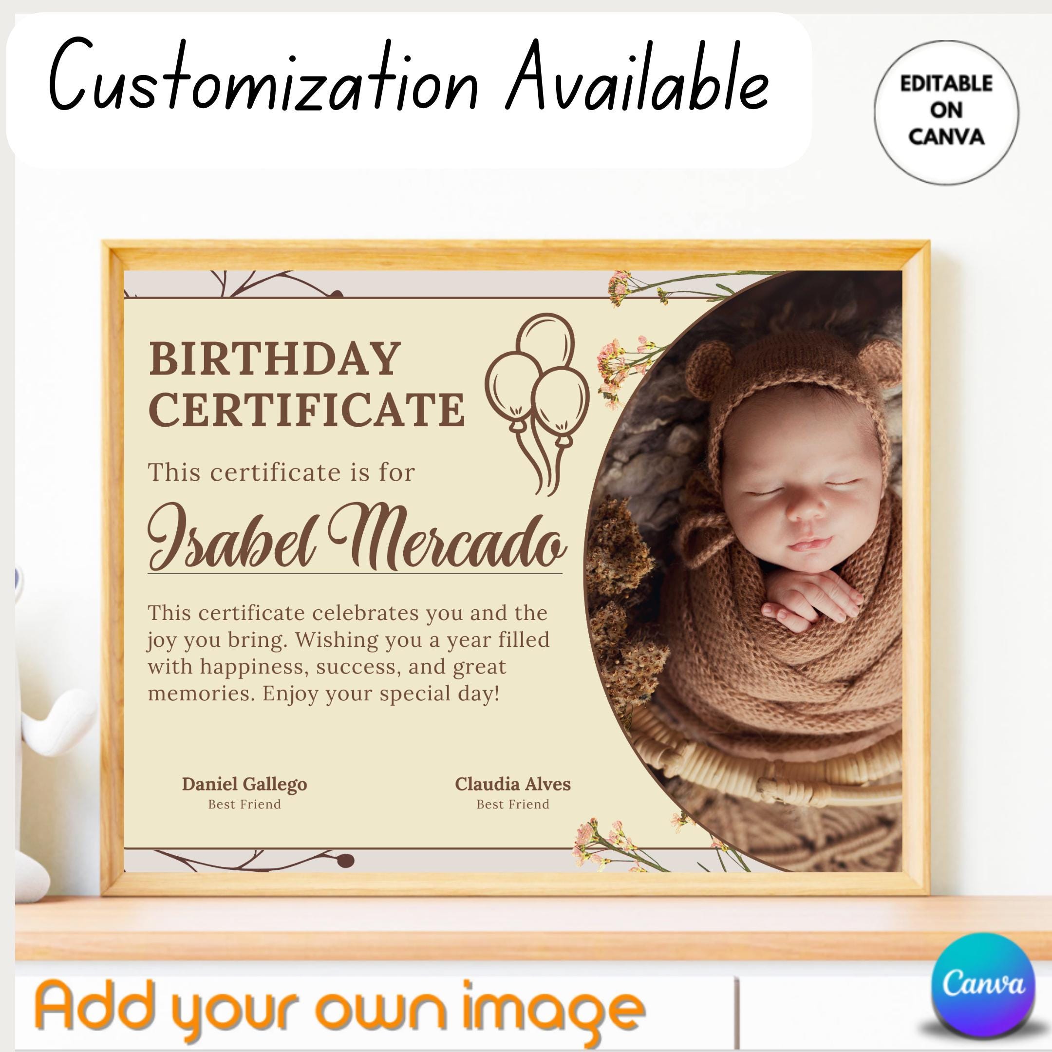 Editable Certificate Custom Birthday Digital Download Canva Template ...