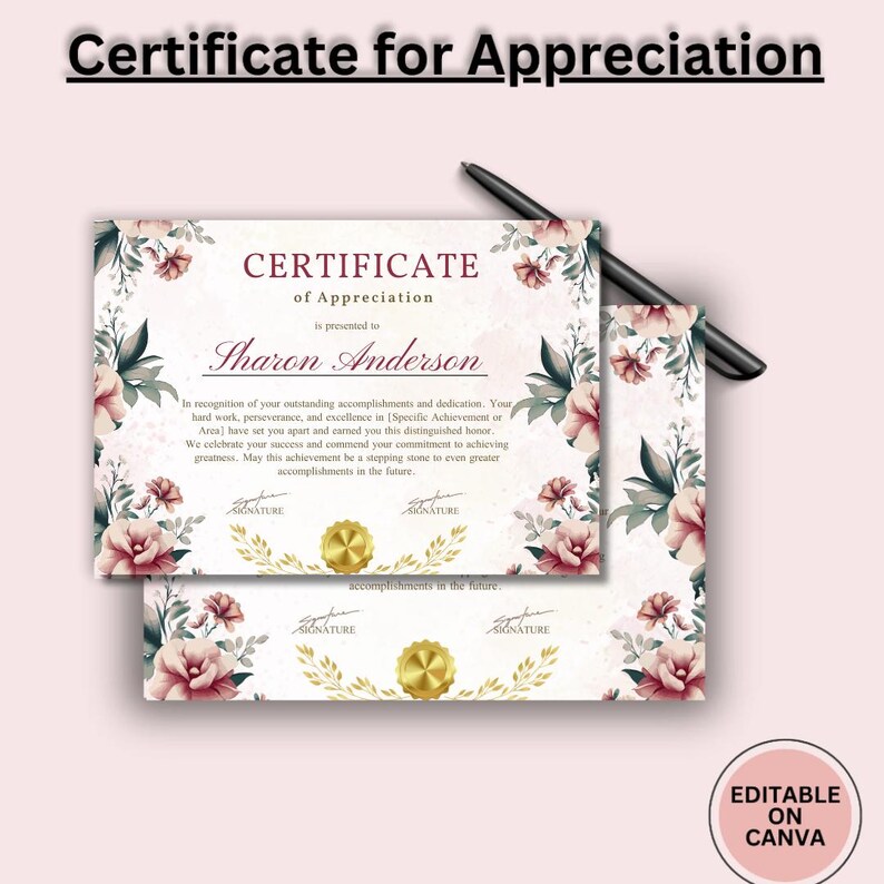 Digital Certificate Template Floral Design Award Certificate ...