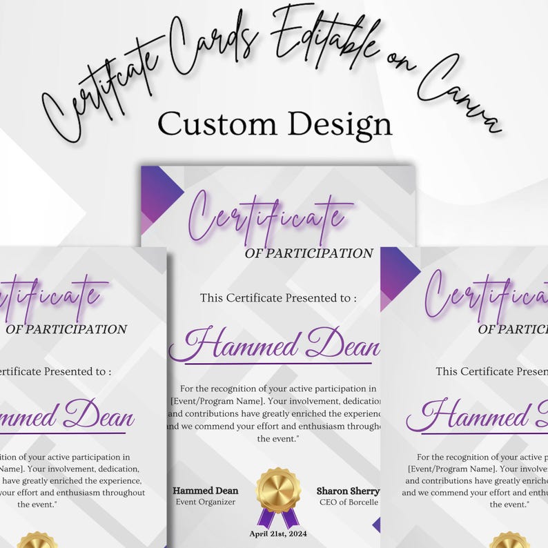 Participation Award Editable Certificate Customize Award Achievement ...