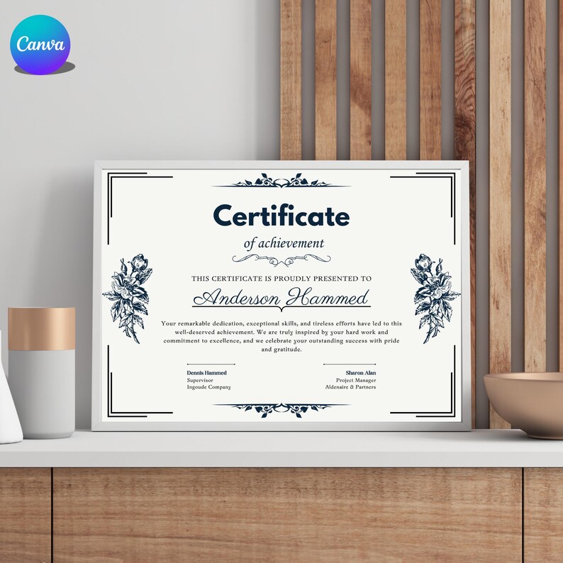 Achievement Template Editable Award Floral Certificate Canva Template ...