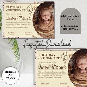 Editable Certificate Custom Birthday Digital Download Canva Template ...